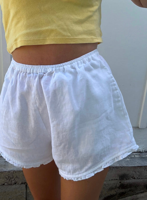 Ladies washed linen frill shorts - Marlow and Mae